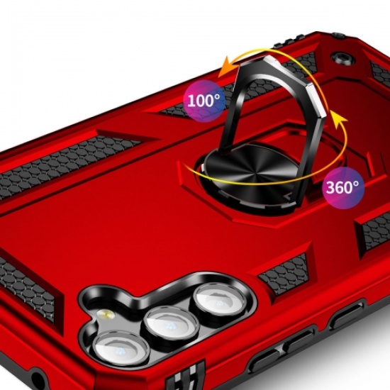 Samsung Galaxy A34 Kılıf Silikon Zırhlı Standlı Yüzüklü Mıknatıslı Tank ...